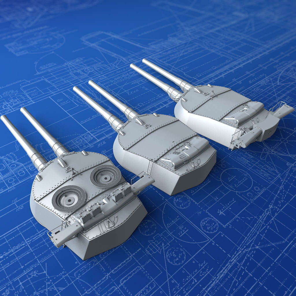 1/200 Royal Navy 15" (38.1cm) MKI Turrets x3 HMS Repulse (1941) w. Bla ...