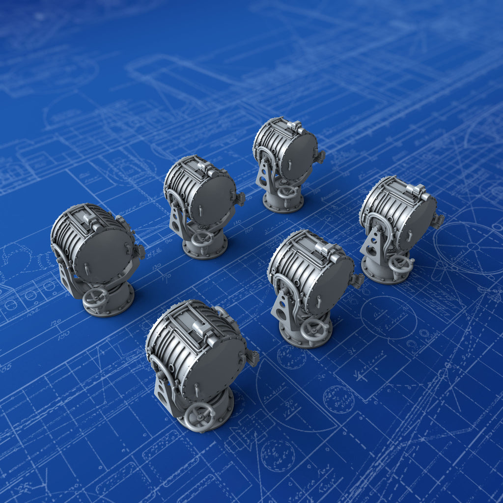 1/400 Royal Navy 44" Searchlights x6 – Micro Master 3D Printed Hobby Parts